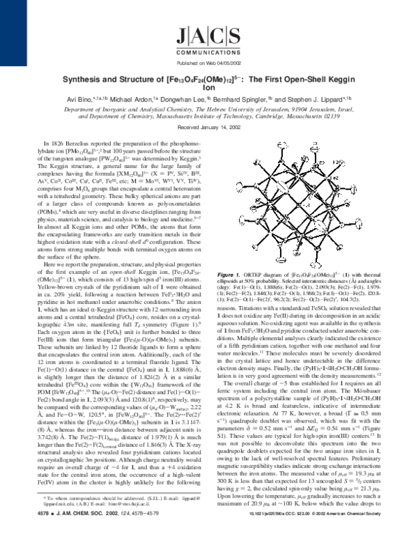 (PDF) Synthesis and Structure of [Fe 13 O 4 F 24 (OMe) 12 ] 5- : The ...