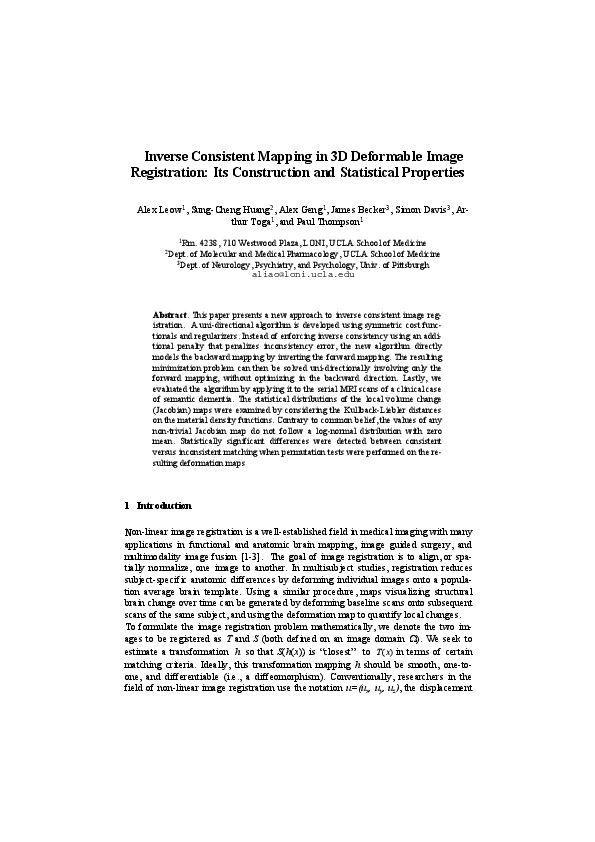 (PDF) Inverse consistent mapping in 3D deformable image registration: its construction and ...