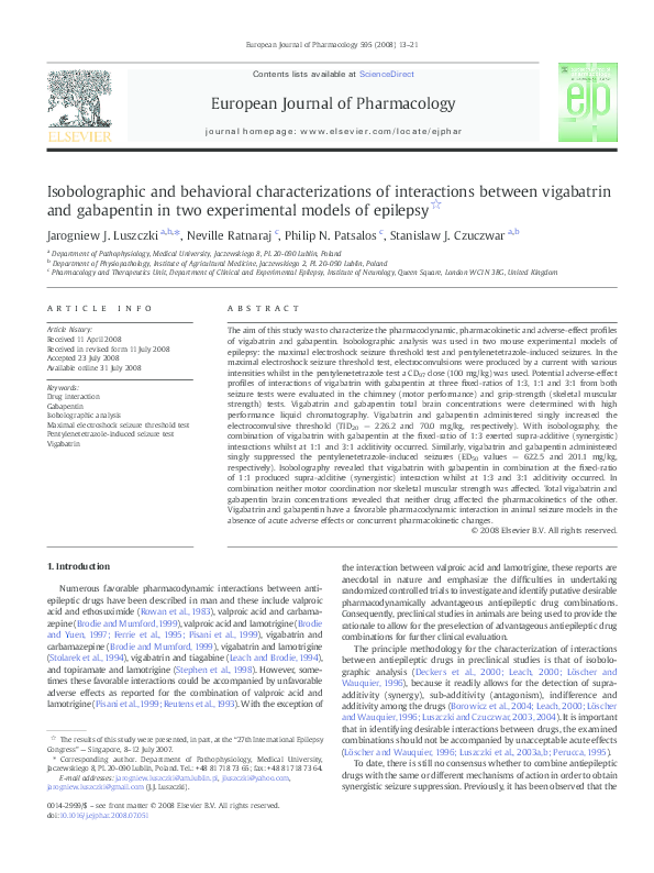 (PDF) Isobolographic and behavioral characterizations of interactions between vigabatrin and ...