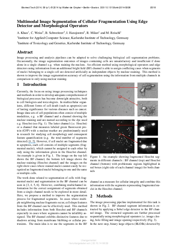 Pdf Multimodal Image Segmentation Of Cellular Fragmentation Using Edge Detector And