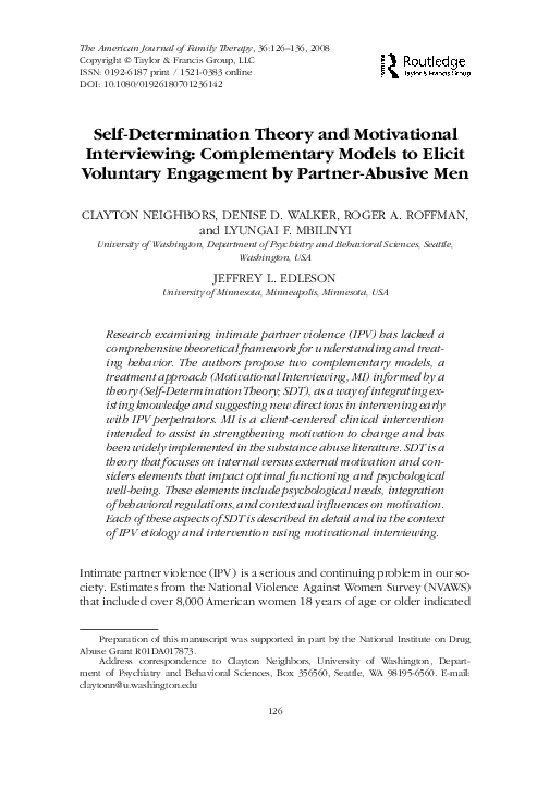 (PDF) Self-determination theory and motivational interviewing: Complementary models to elicit ...