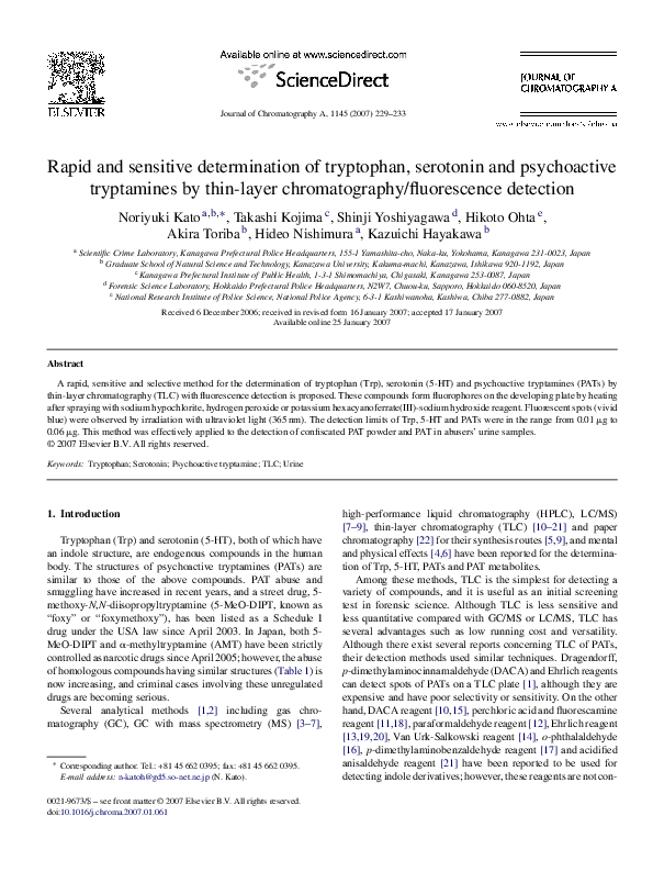 (PDF) Rapid and sensitive determination of tryptophan, serotonin and ...