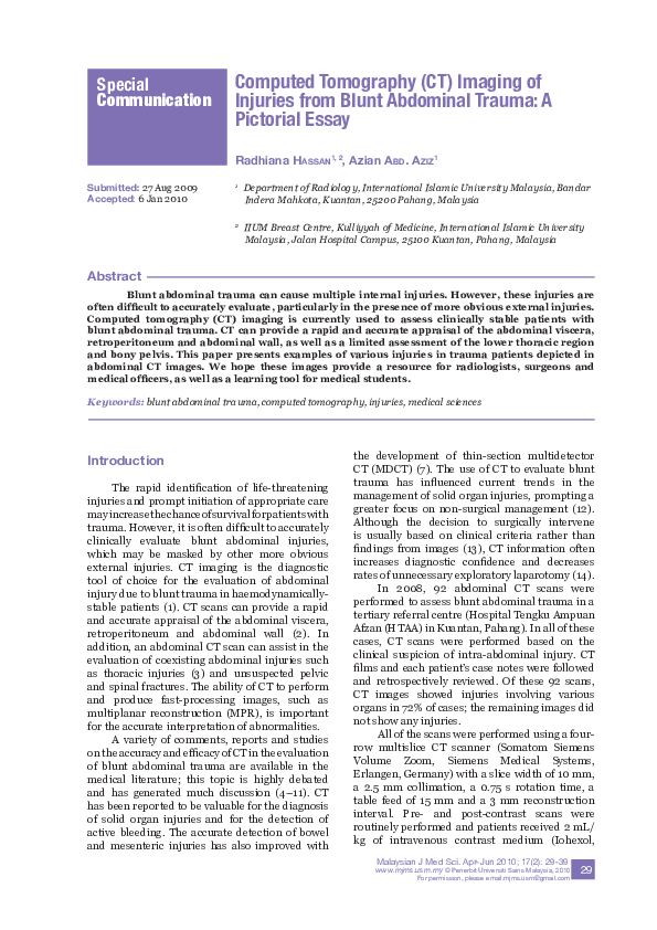 (PDF) Computed Tomography (CT) Imaging of Injuries from Blunt Abdominal ...