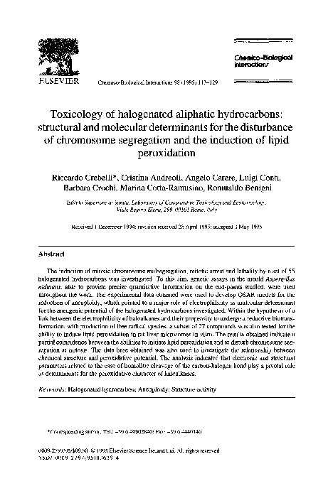 (PDF) Toxicology of halogenated aliphatic hydrocarbons: structural and ...
