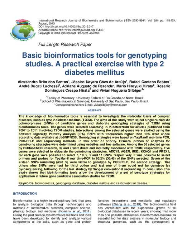 (PDF) Basic bioinformatics tools for genotyping studies. A practical ...