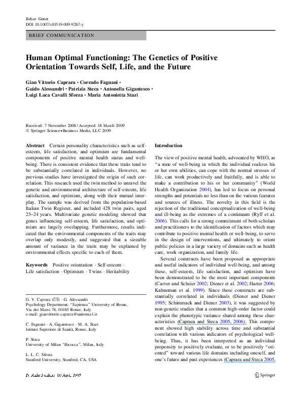 (PDF) Human Optimal Functioning: The Genetics of Positive Orientation ...