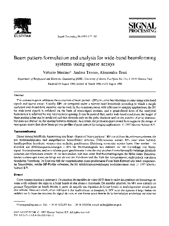 (PDF) Beam pattern formulation and analysis for wide-band beamforming ...