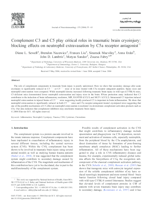 (PDF) Complement C3 and C5 play critical roles in traumatic brain ...