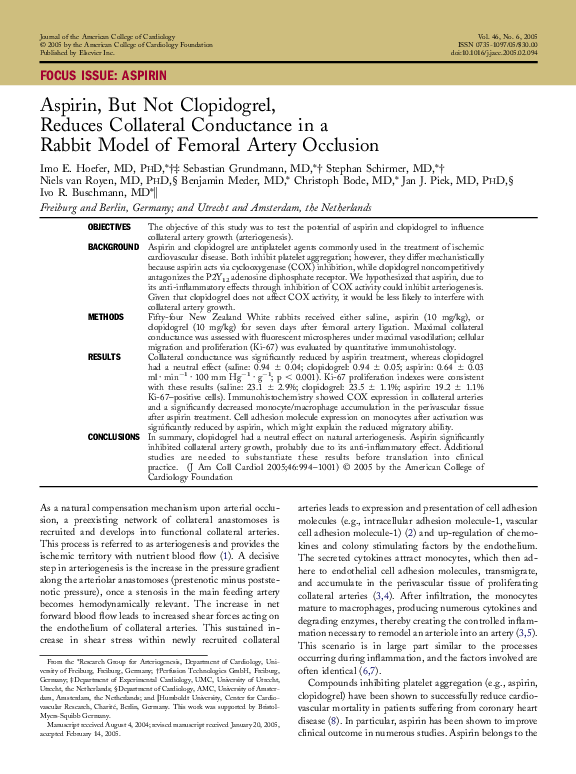 (PDF) Aspirin, But Not Clopidogrel, Reduces Collateral Conductance in a ...