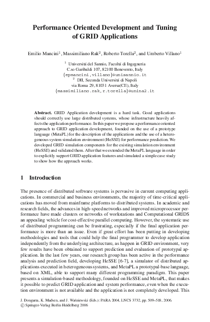 (PDF) Performance Oriented Development and Tuning of GRID Applications