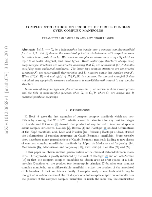 (PDF) Complex structures on products of circle bundles over complex ...
