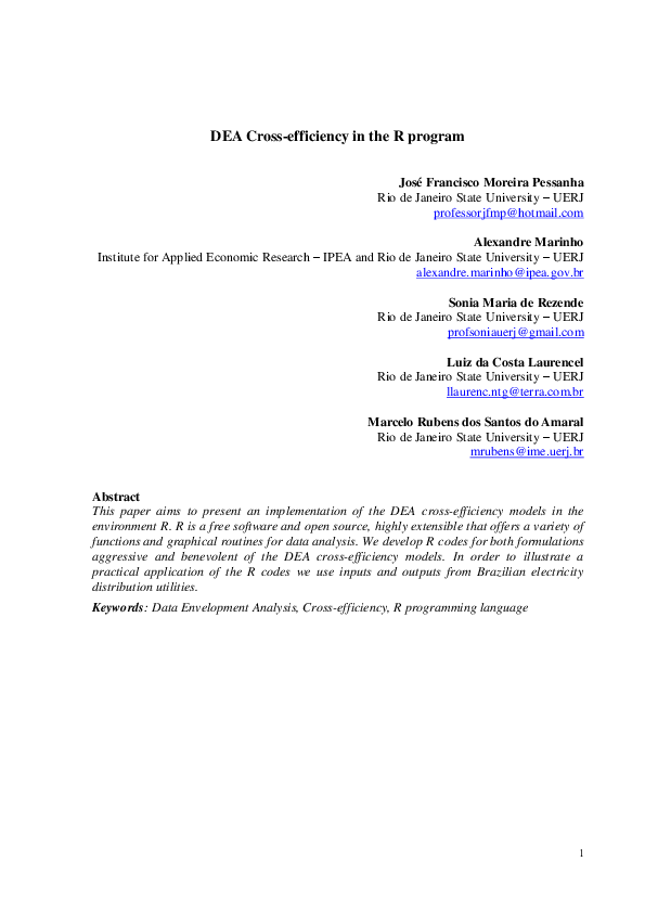 (PDF) DEA Cross-efficiency in the R program
