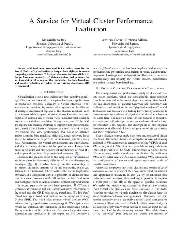 Pdf A Service For Virtual Cluster Performance Evaluation