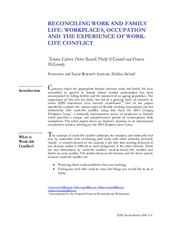 (PDF) Reconciling work and family life: Workplaces, occupation and the ...