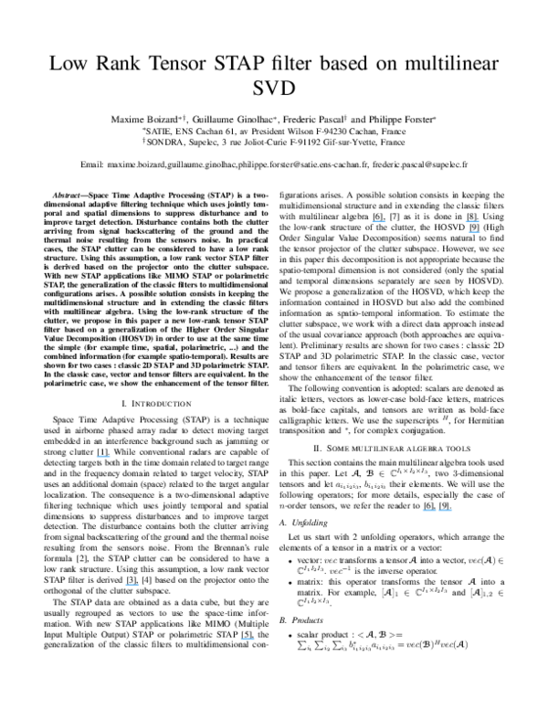 (PDF) Low rank tensor STAP filter based on multilinear SVD