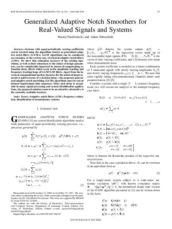 (PDF) Generalized Adaptive Notch Smoothers for Real-Valued Signals and Systems