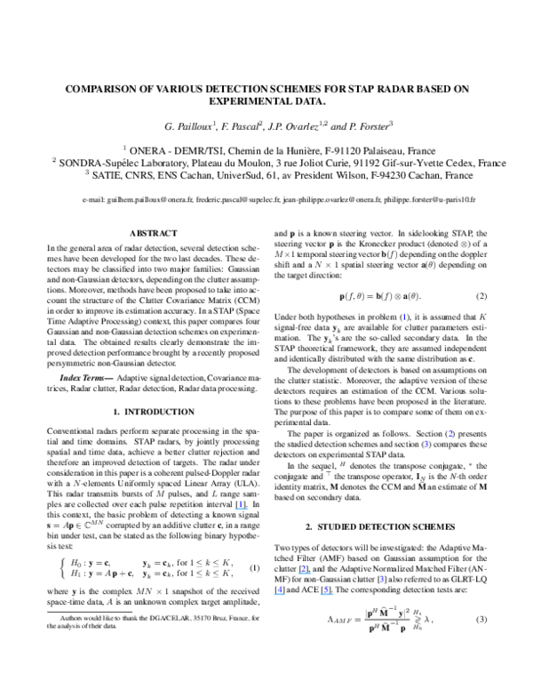 (PDF) COMPARISON OF VARIOUS DETECTION SCHEMES FOR STAP RADAR BASED ON ...