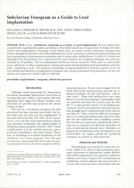 (PDF) Subclavian Venogram as a Guide to Lead Implantation