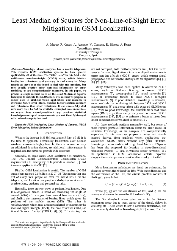 (PDF) Least Median of Squares for non-line-of-sight error mitigation in GSM localization