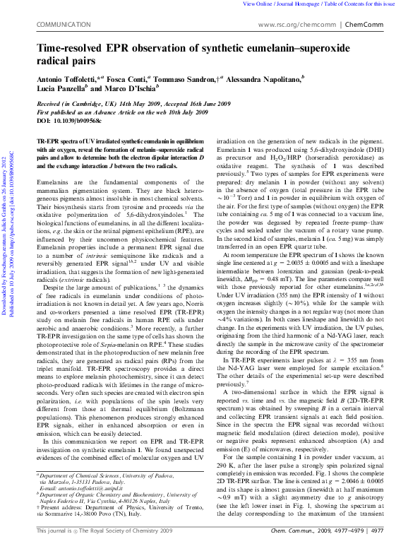 (PDF) Time-resolved EPR observation of synthetic eumelanin–superoxide ...