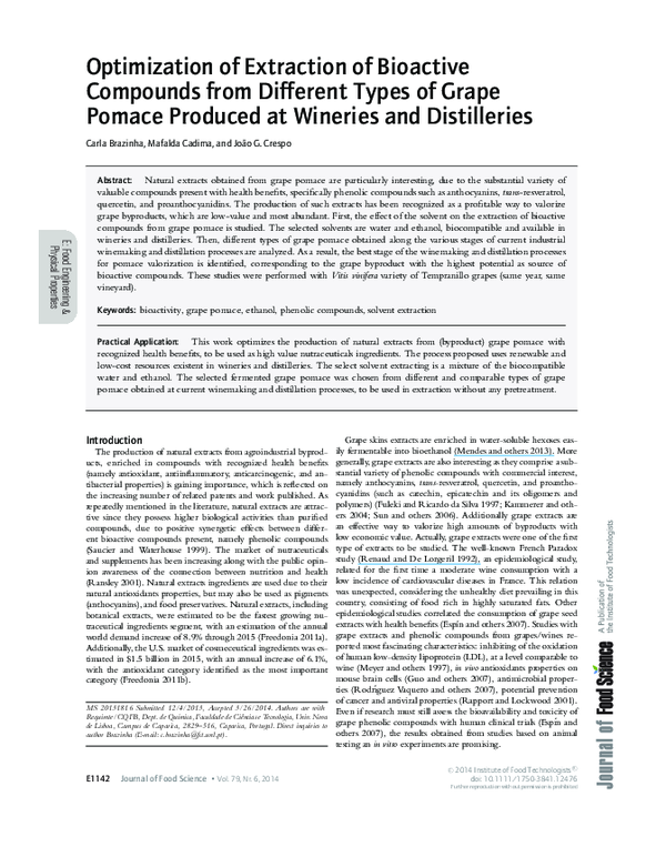 (PDF) Optimization of Extraction of Bioactive Compounds from Different Types of Grape Pomace ...