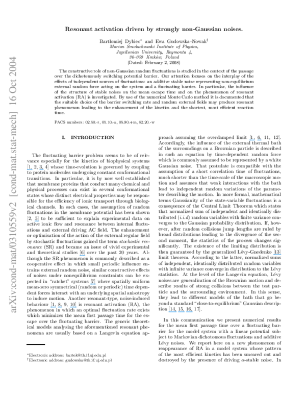 (PDF) Resonant activation driven by strongly non-Gaussian noises