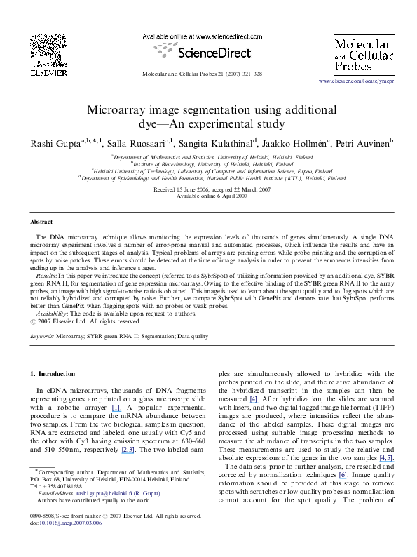 (PDF) Enhanced Microarray Segmentation with Dyes