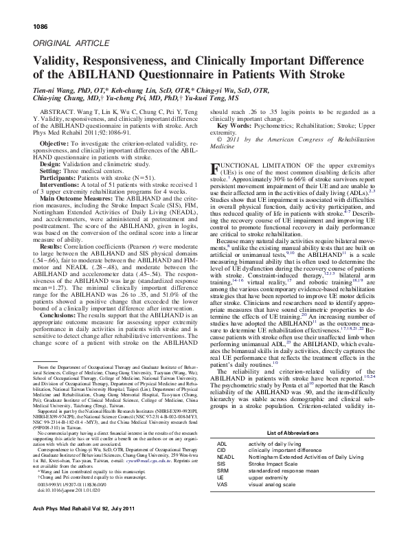 (PDF) Validity, Responsiveness, and Clinically Important Difference of ...