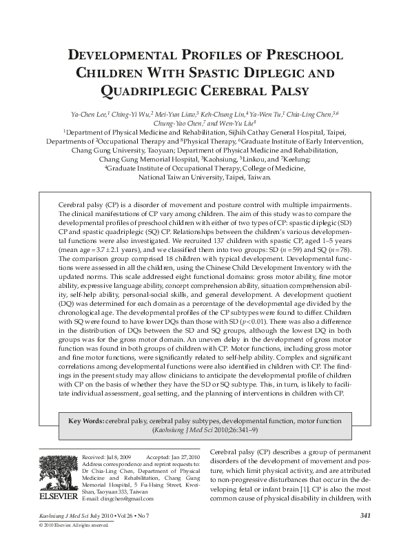 (PDF) Developmental Profiles of Preschool Children With Spastic ...