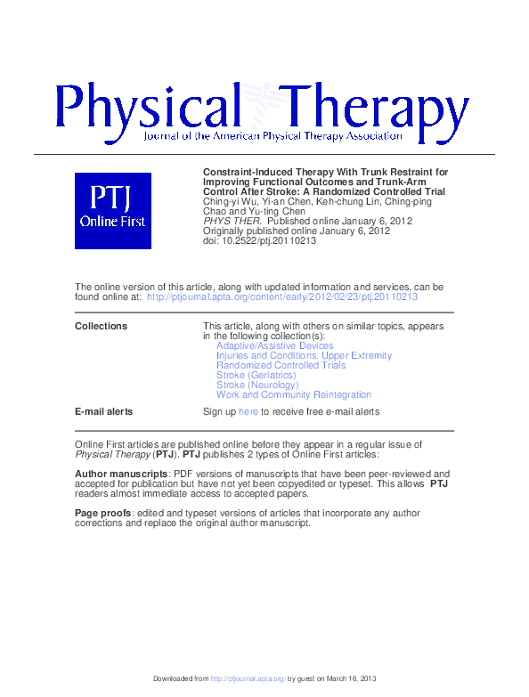 (PDF) Constraint-Induced Therapy With Trunk Restraint for Improving ...