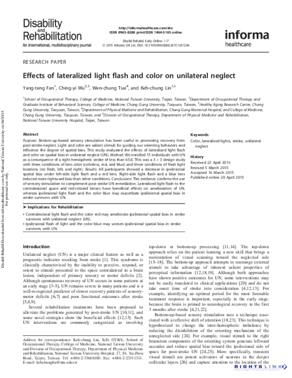 (PDF) Effects of lateralized light flash and color on unilateral neglect
