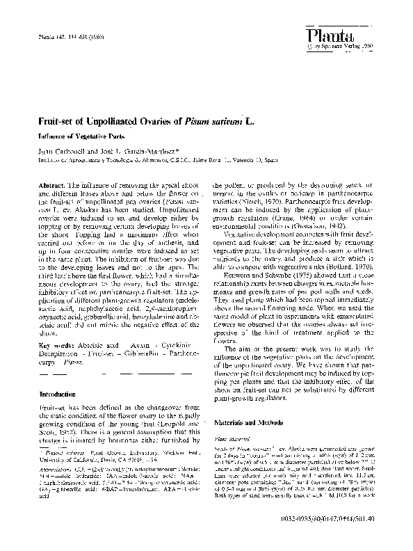 (PDF) Fruit-set of unpollinated ovaries of Pisum sativum L