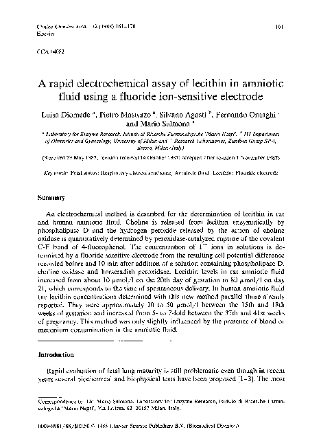 (PDF) A rapid electrochemical assay of lecithin in amniotic fluid using ...