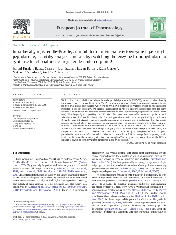 (PDF) Intrathecally injected Ile-Pro-Ile, an inhibitor of membrane ...