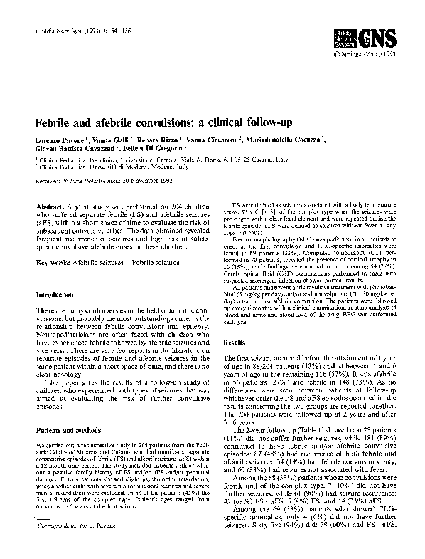 (PDF) Febrile and afebrile convulsions: a clinical follow-up