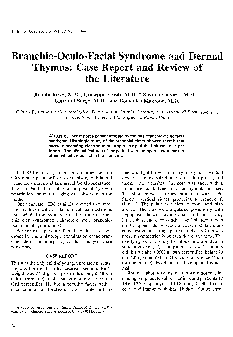 (PDF) Branchio-Oculo-Faeial Syndrome and Dermal Thymus: Case Report and ...