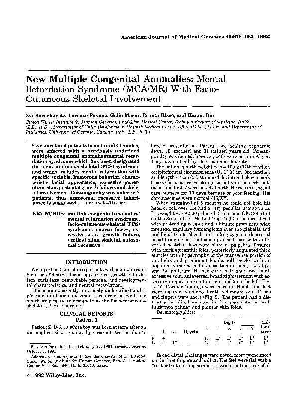 (PDF) New multiple congenital anomalies: Mental retardation syndrome ...