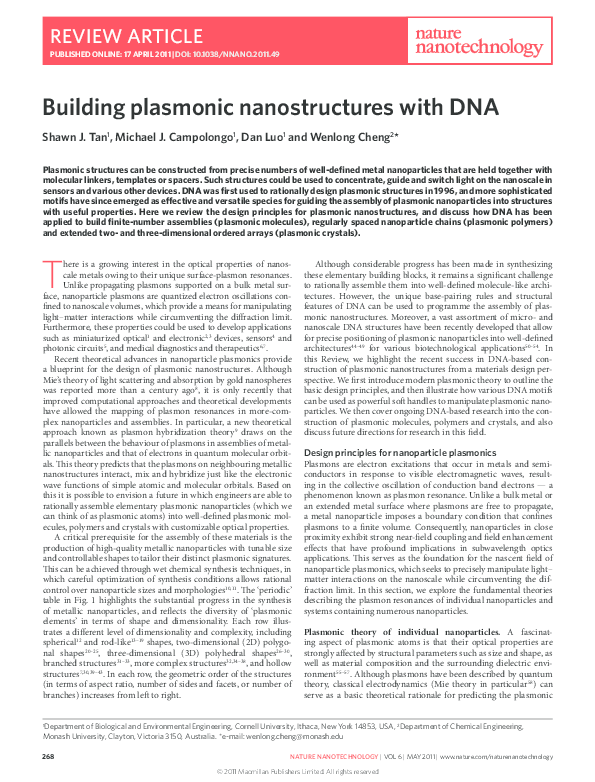 (PDF) Building plasmonic nanostructures with DNA