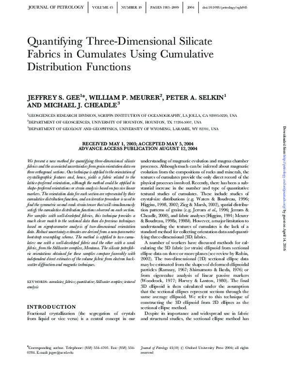 (PDF) Quantifying Three-Dimensional Silicate Fabrics in Cumulates Using ...