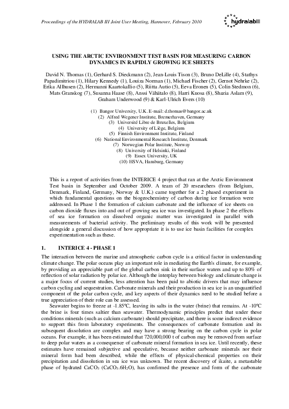 (PDF) Using the Arctic Environment Test Basin for Measuring Carbon ...