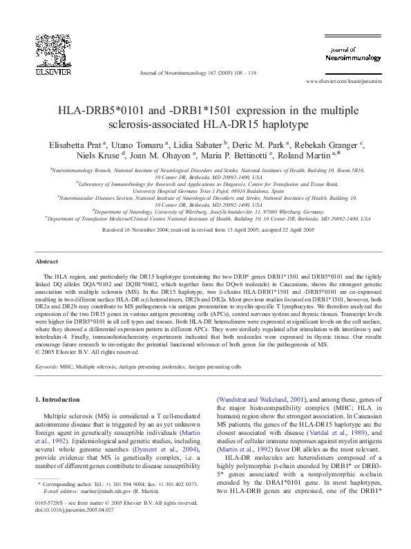 (PDF) HLA-DRB5*0101 and -DRB1*1501 expression in the multiple sclerosis ...