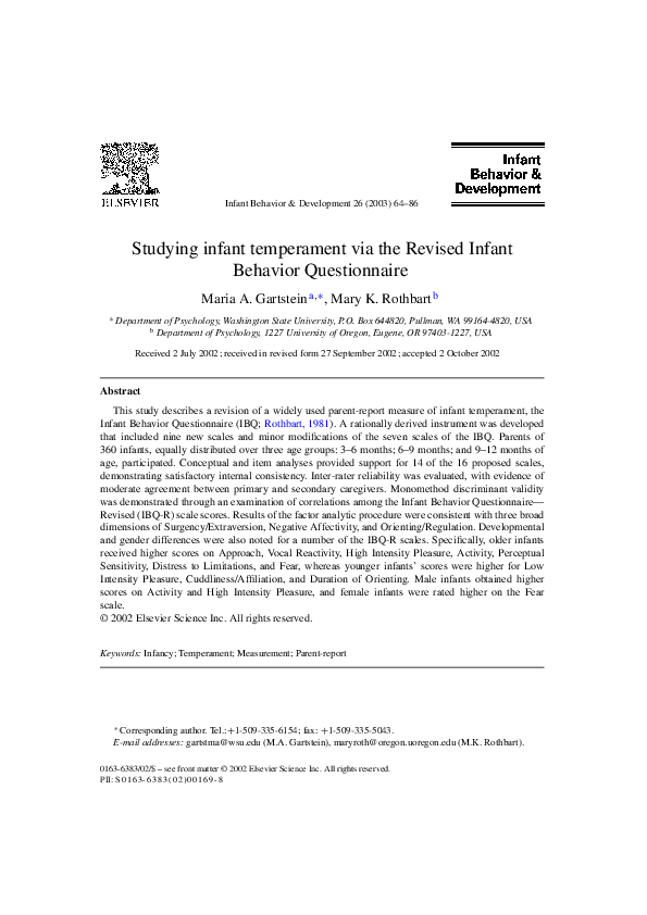 (PDF) Studying infant temperament via the Revised Infant Behavior ...
