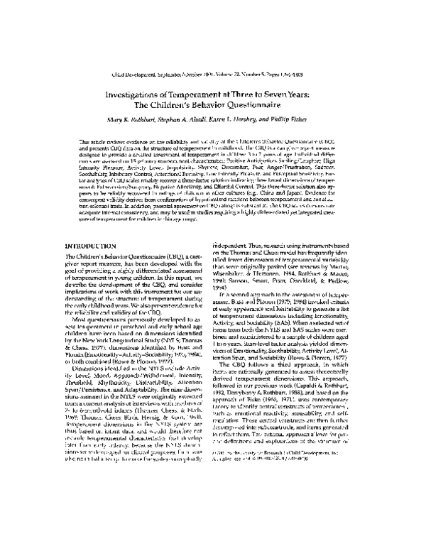 (PDF) Investigations of Temperament at Three to Seven Years: The ...