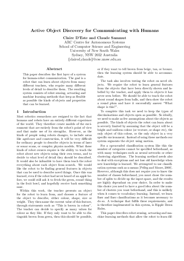 (PDF) Active object discovery for communicating with humans