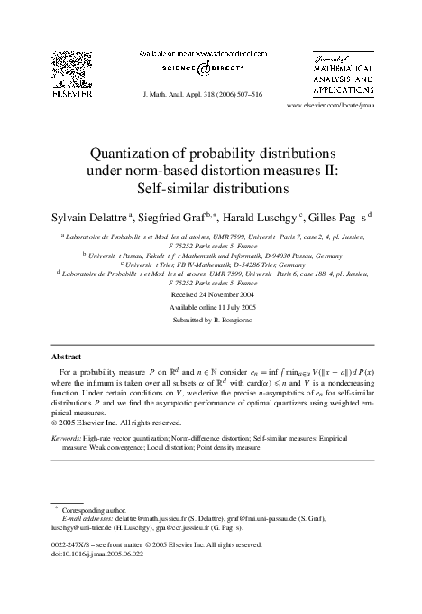 (PDF) Quantization of probability distributions under norm-based distortion measures