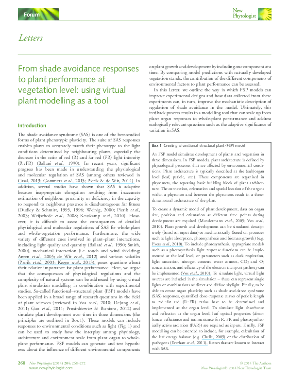 (PDF) From shade avoidance responses to plant performance at vegetation ...