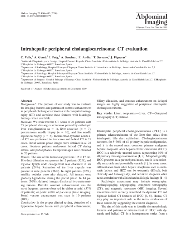 (PDF) Intrahepatic peripheral cholangiocarcinoma: CT evaluation