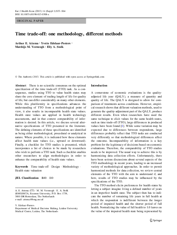 (PDF) Time trade-off: one methodology, different methods