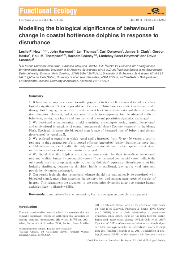 (PDF) Modelling the biological significance of behavioural change in ...