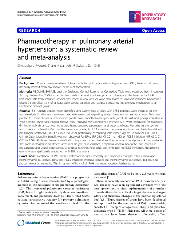 (PDF) Pharmacotherapy in pulmonary arterial hypertension: a systematic ...